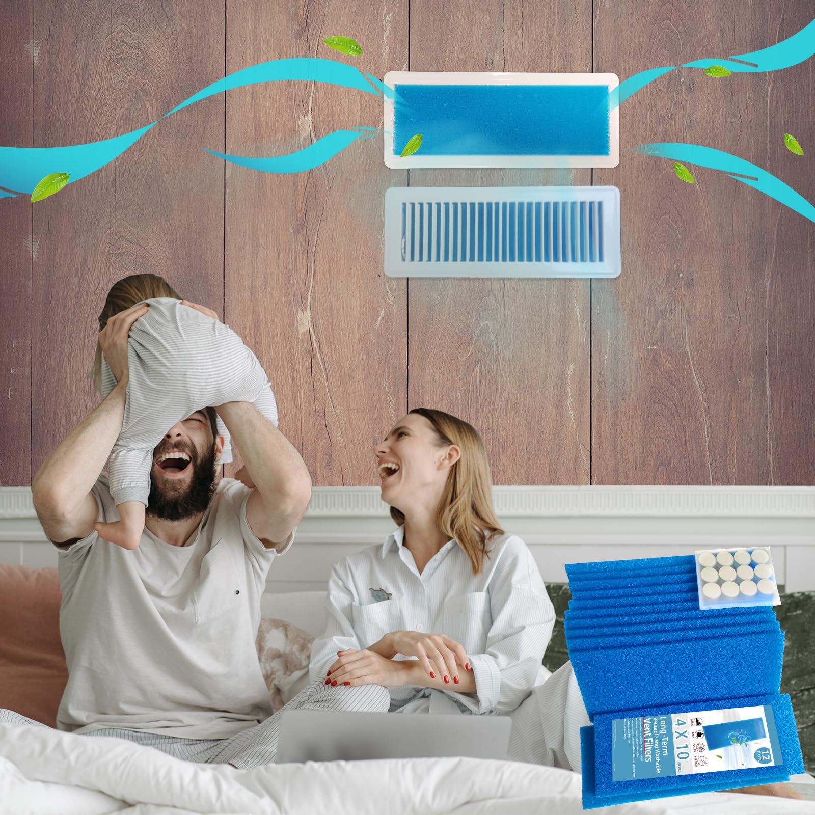 Tikfoam Vent Filter Reusable, Vent Cover Air Filters Washable, 4"X10" Floor Vent Filters for Home, 2/5 in Thick, Long-Term Filter (12)