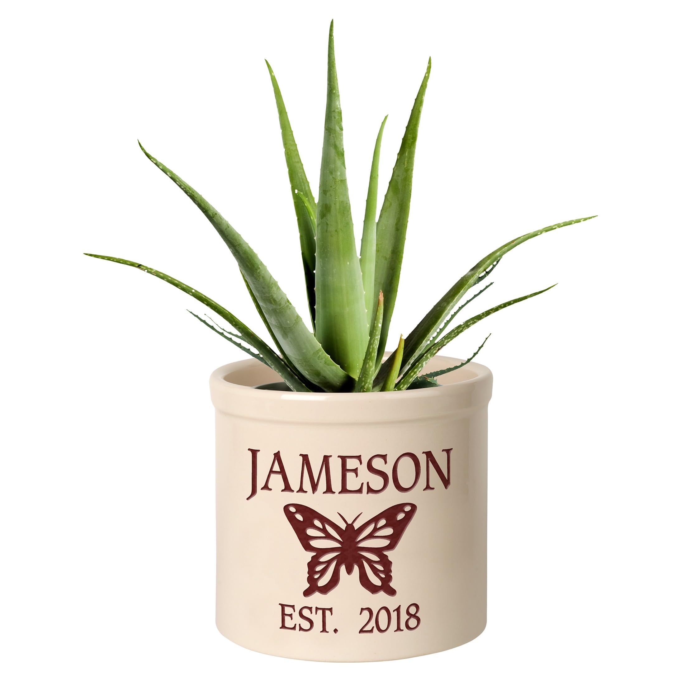Whitehall 2548RD Personalized Butterfly 2 Gallon Stoneware Crock with Ceramic Material in Red Color 9.75 x 9.75 x 9