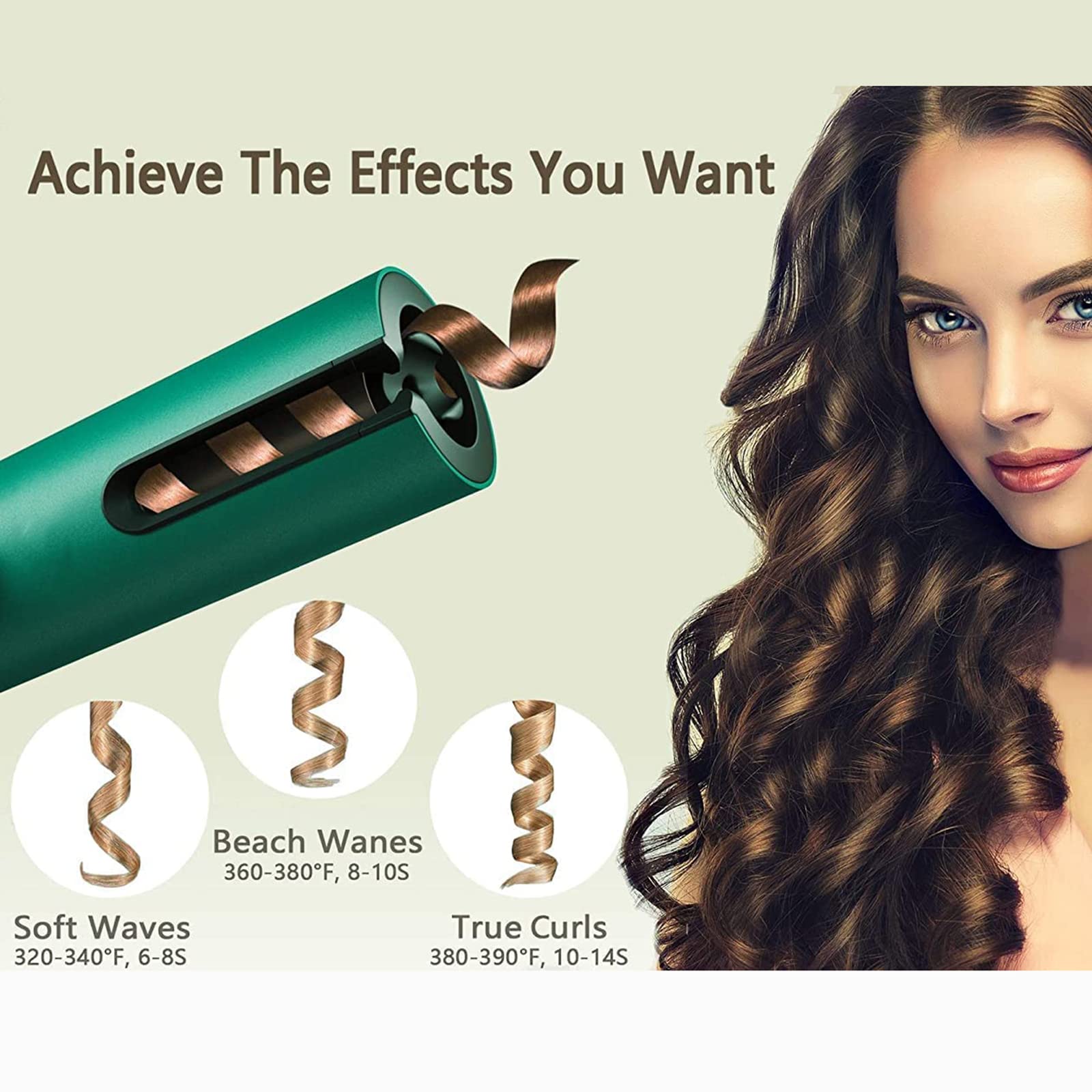 USB Rechargeable Curling Iron, Cordless Auto Curler with LCD Display, Auto Rotating Curling Wand, 5 Adjustable Temperature Setting, Professional Hair wavers for Long & Short Hair