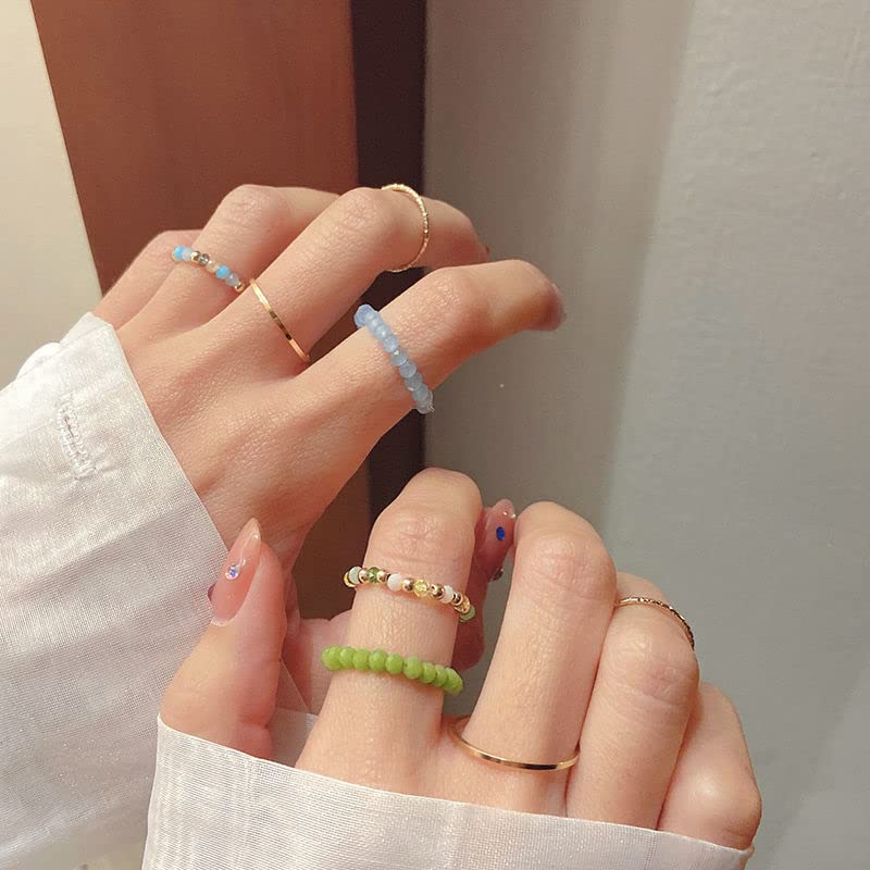 YRlilicc Bohemian Cute Beads Knuckle Stacking Rings for Teen Girls,Women’s Multiple Stackable Beaded Joint Finger Rings Dainty Stack Green Blue Pink Midi Rings Set (Blue)