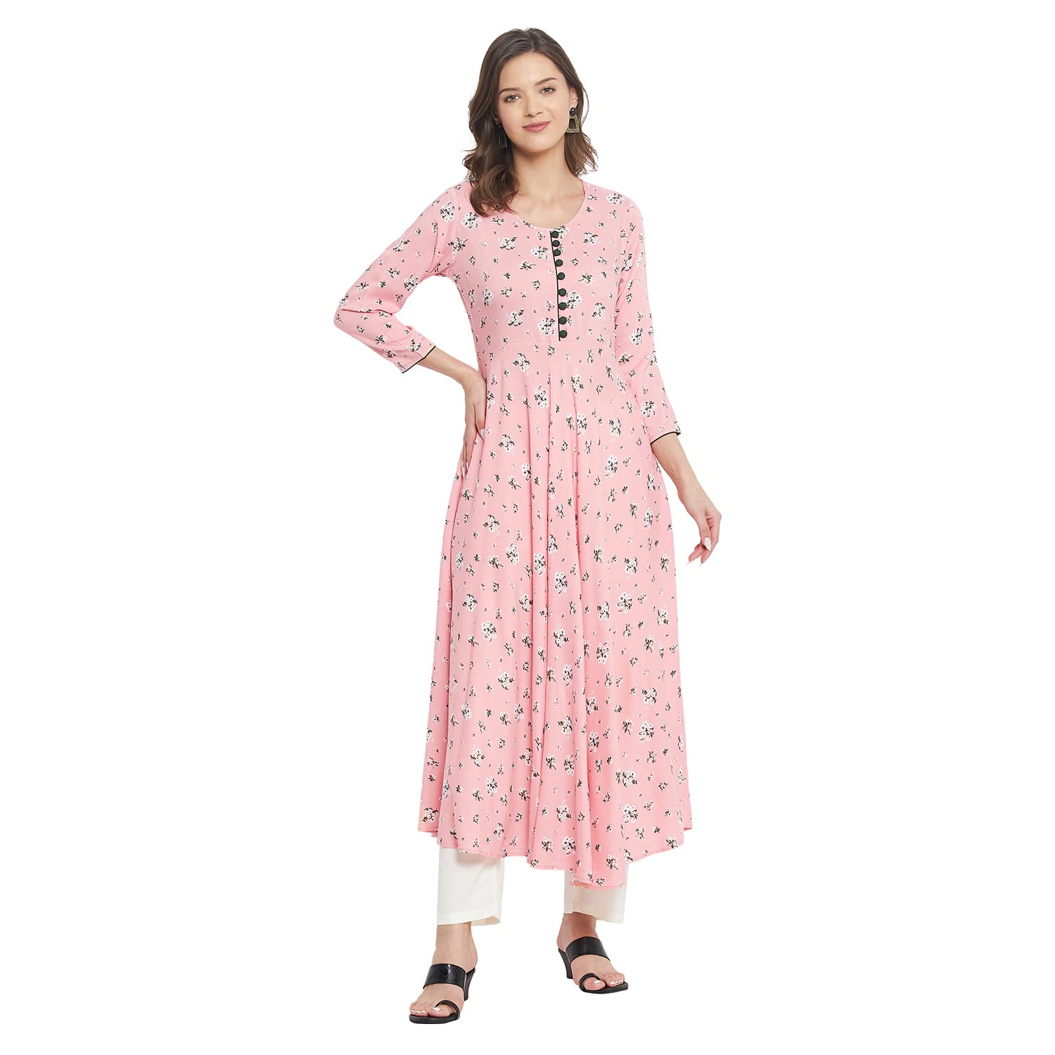 Tissu Women's Rayon Pink & Green Floral Pritned A-Line Kurta 2149_Pink_5XL