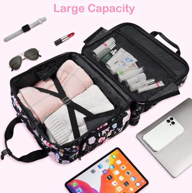 YOREPEK Rolling Laptop Bag for Women, 17 inch Large Premium Briefcase with Spinner Wheels, Waterproof Overnight Roller Carry on Computer Case for Travel, Work, Business, Teacher (Floral)