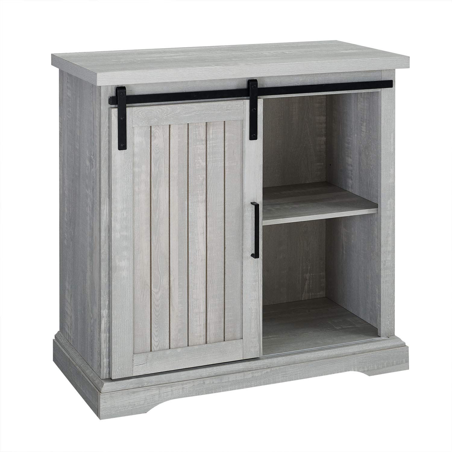 Walker Edison Carson Modern Farmhouse Sliding Slat Door Storage Cabinet, 32 Inch, Stone Grey