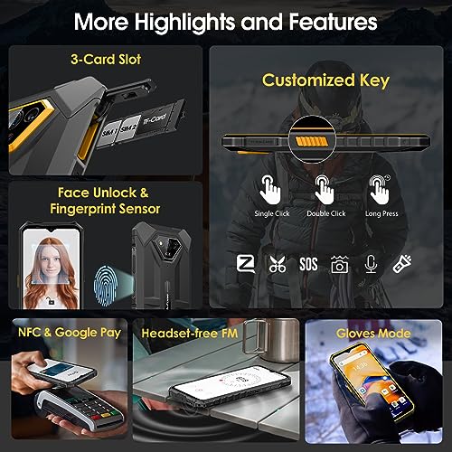 Ulefone Armor X13 Rugged Phone, 12+64GB, 50MP Rear Camera, 24MP Night Vision Camera, Android 13 OS Rugged Smartphone, 6.52β Screen, 6320mAh, NFC, GPS, Dual 4G Unlocked Phones- Orange