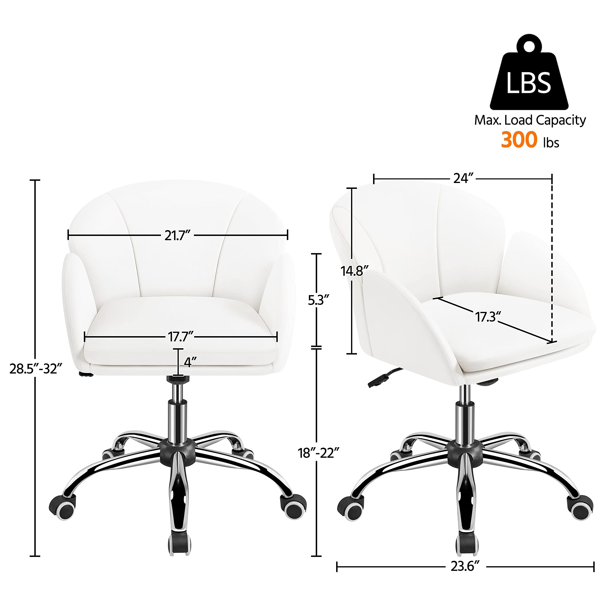 Yaheetech Cute Petal Desk Chair Home Office Swivel Upholstered Leather Makeup Vanity with Armrests for Bedroom Modern Computer Rolling Women White