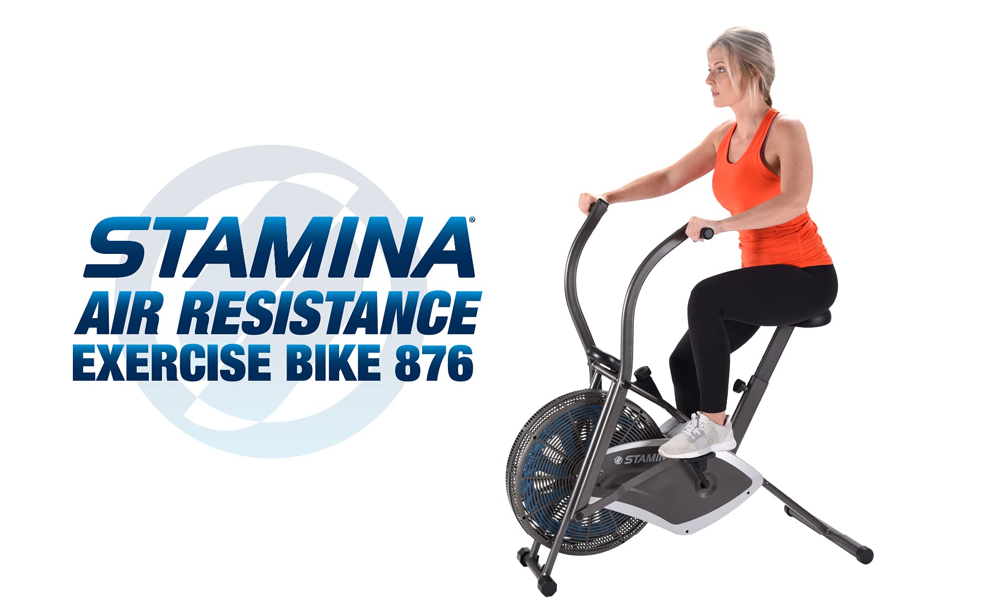 Stamina Air Resistance Bike 876 - Smart Workout App, No Subscription Required - Dynamic, Adjustable Tension - Multi-Function LCD Monitor - Dual-Action Arms to Engage The Upper Body