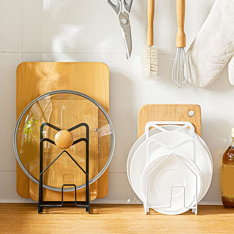 Topyond Cutting Board Rack, Chopping Board Storage Rack Multifunctional Pot Pan Lid Stand Holder,Iron Good Ventilation Kitchen Countertop Organizer(Black)