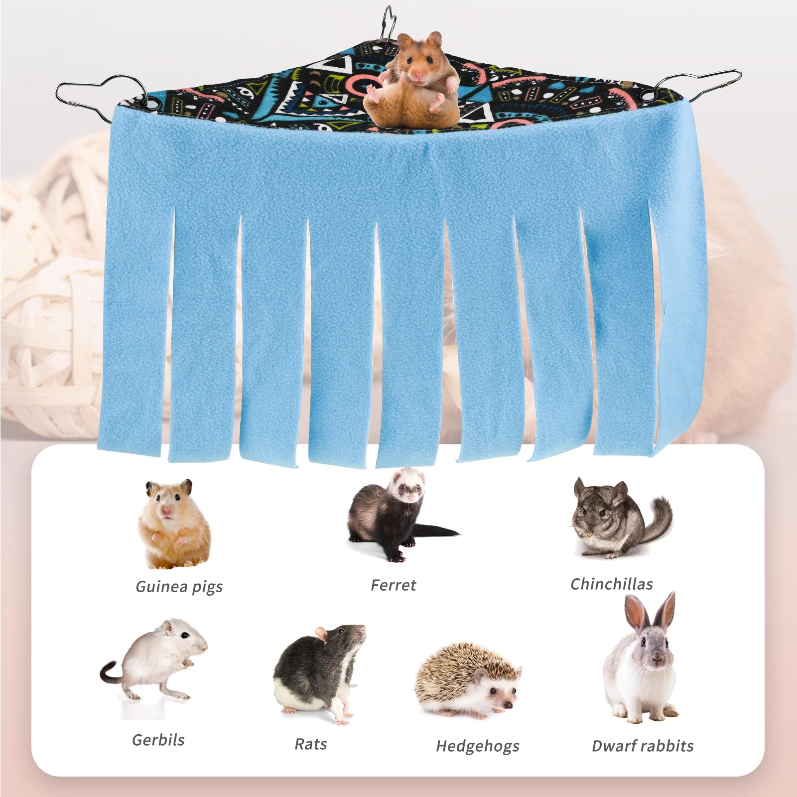 Ullnosoo Guinea Pig Corner Hideout, 2Pcs Hamster Hideaway Fleece Toys Cage Accessories for Chinchilla Rat Hamster Hedgehog Rabbit Ferret Squirrel, Removable Blue and Green