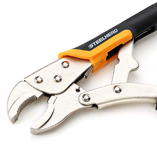 STEELHEAD 3-Piece Locking Pliers Set, 10-inch Curved Jaw, 7-Inch Curved Jaw & 6-1/2β Long Nose Straight Jaw, Integrated Wire Cutter, USA-Based Support