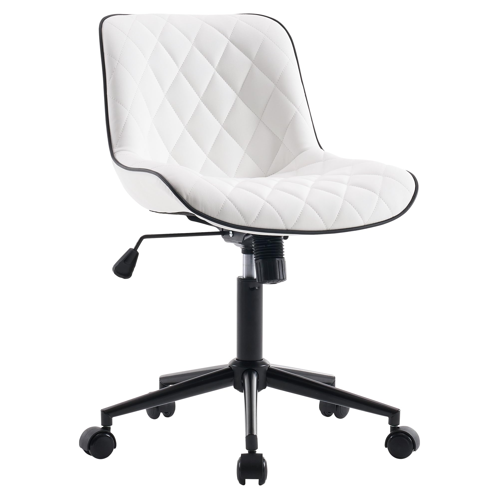 YOUNUOKE Comfortable Desk Chair, Home Office Chairs with Wheels, Armless Samll Comfy Vanity Chairs, PU Leather Computer Task Work Desk Chairs, White