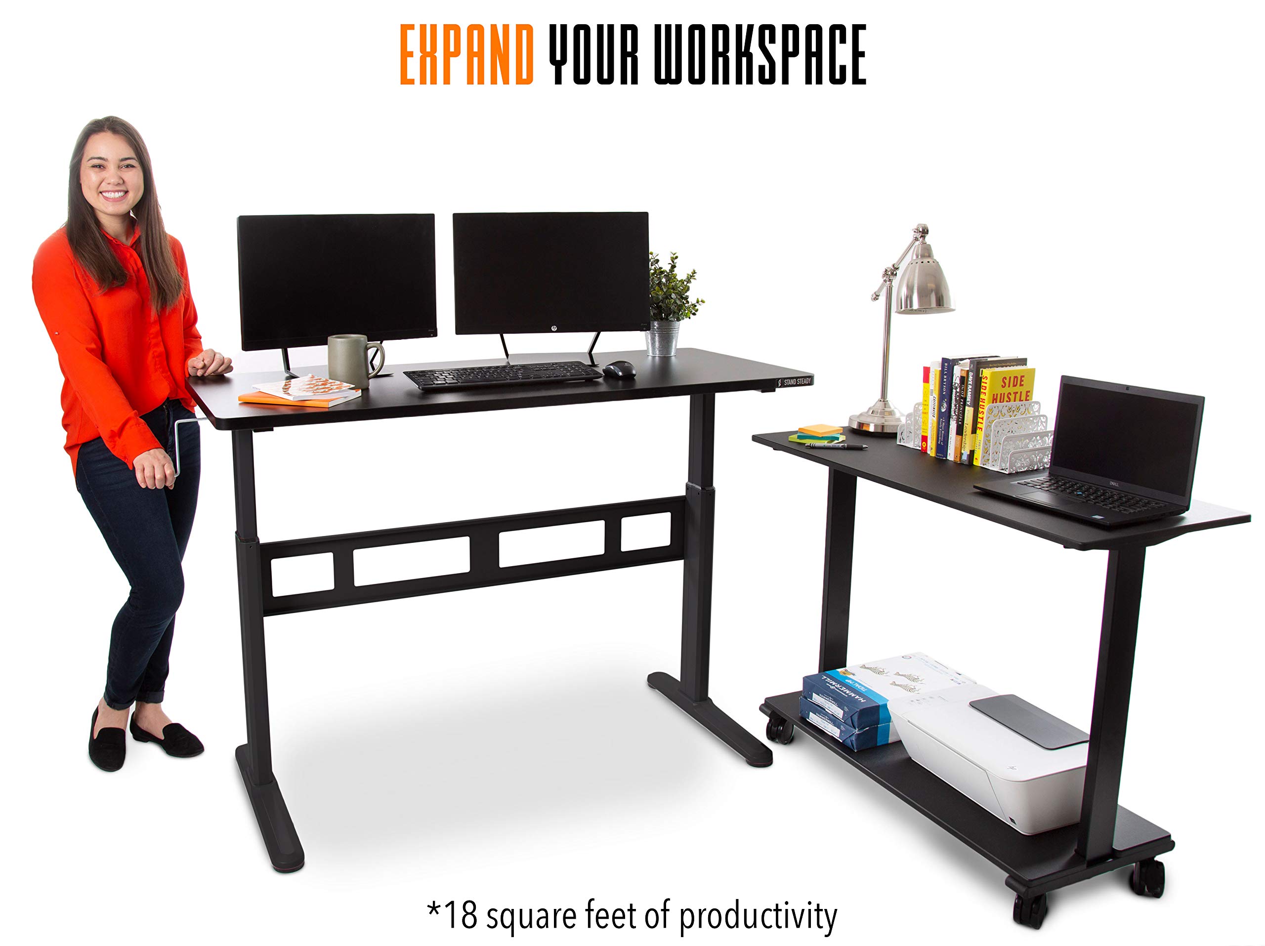 Stand Steady L-Shaped Tranzendesk Standing Desk | Sit to Stand Desk with Add-On Desk Return | Customizable Stand Up Desk Arrangement Great for Any Office Space! (Black / 73x 42)