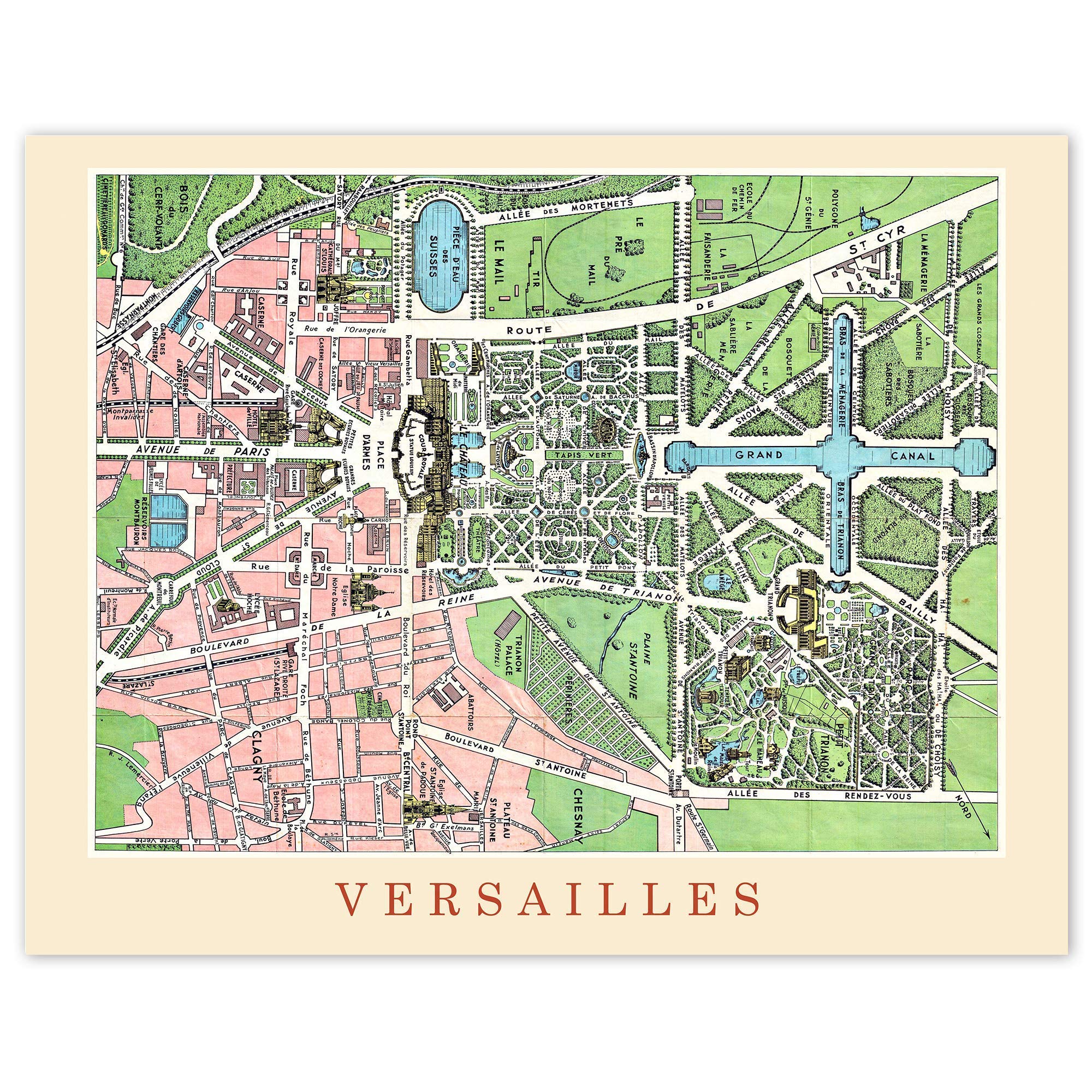 Vintage Versailles France Map Prints, 1 (11x14) Unframed Photos, Wall Art Decor Gifts for Home Geography Office Garage Studio Lounge School College Student Teacher Coach Country Town City History Fans