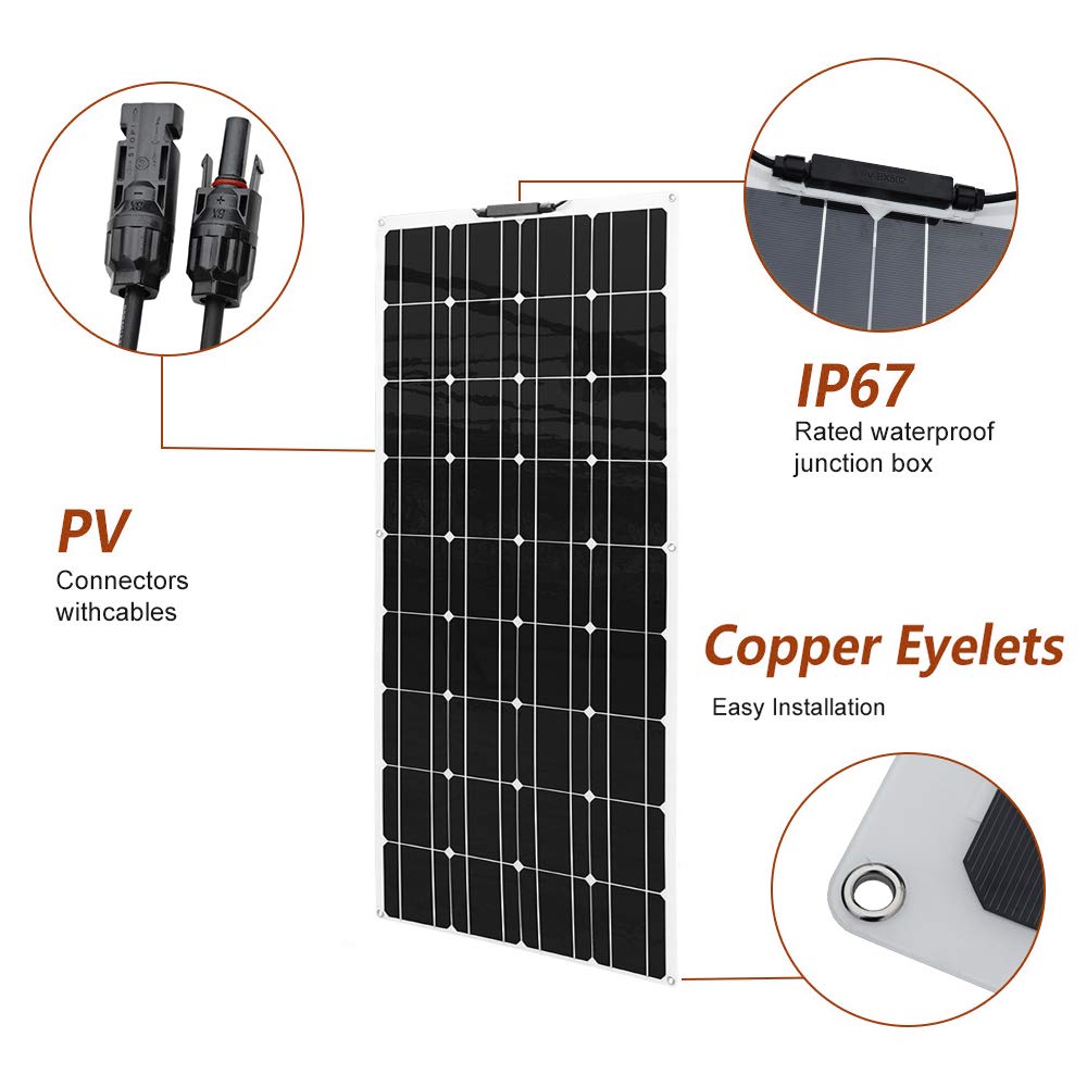 YUANFENGPOWER 100W 12V Flexible Solar Panel Monocrystalline Solar Cells for 12v/24v Battery Camper RV Boat Caravan Cabin Tent Car