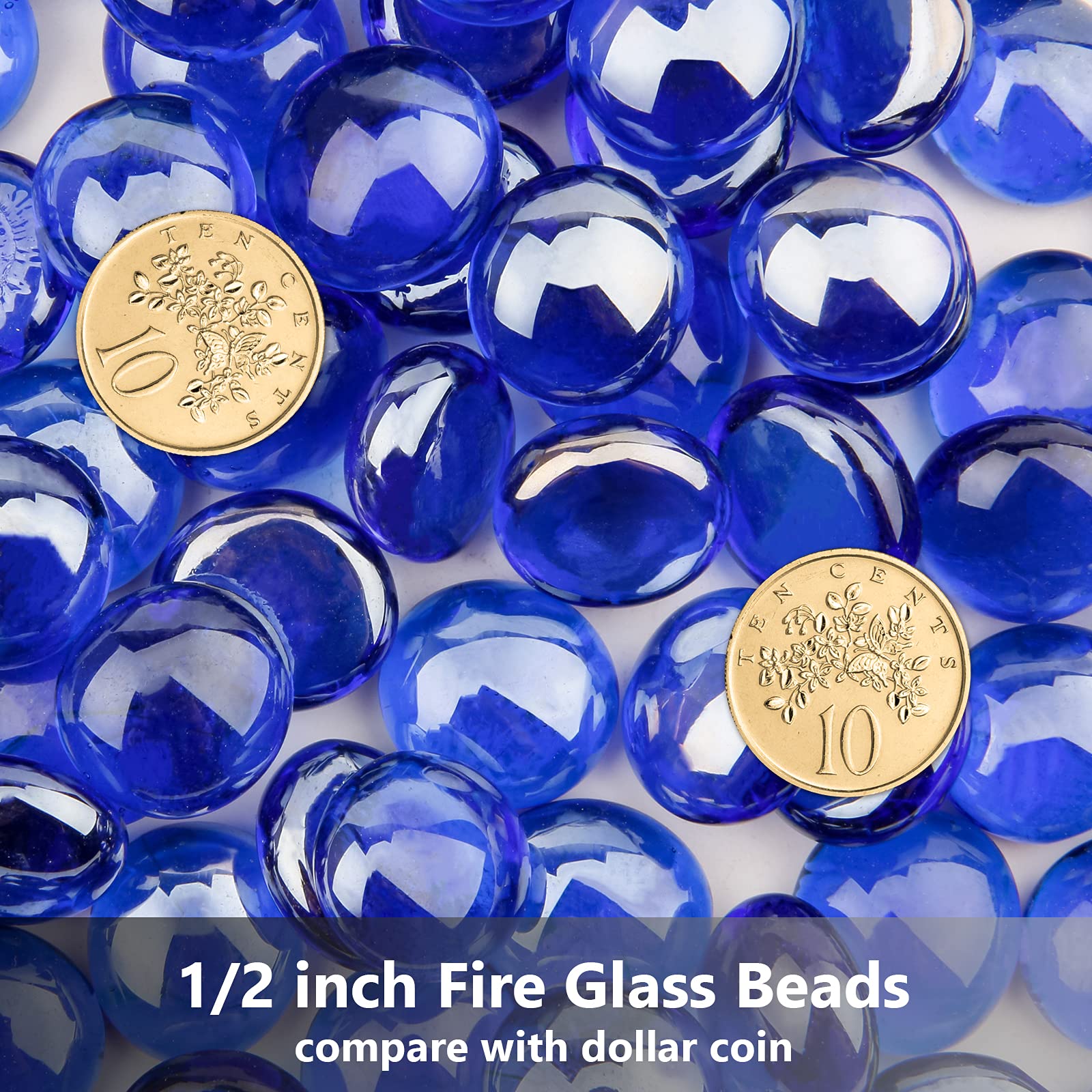 Utheer Fire Glass Beads for Fire Pit, 1/2 Inch Fire Pit Glass Rocks for Propane Fire Pit, Firepit Glass for Indoors and Outdoors, 10 Pounds Caribbean Blue Fire Glass Rocks