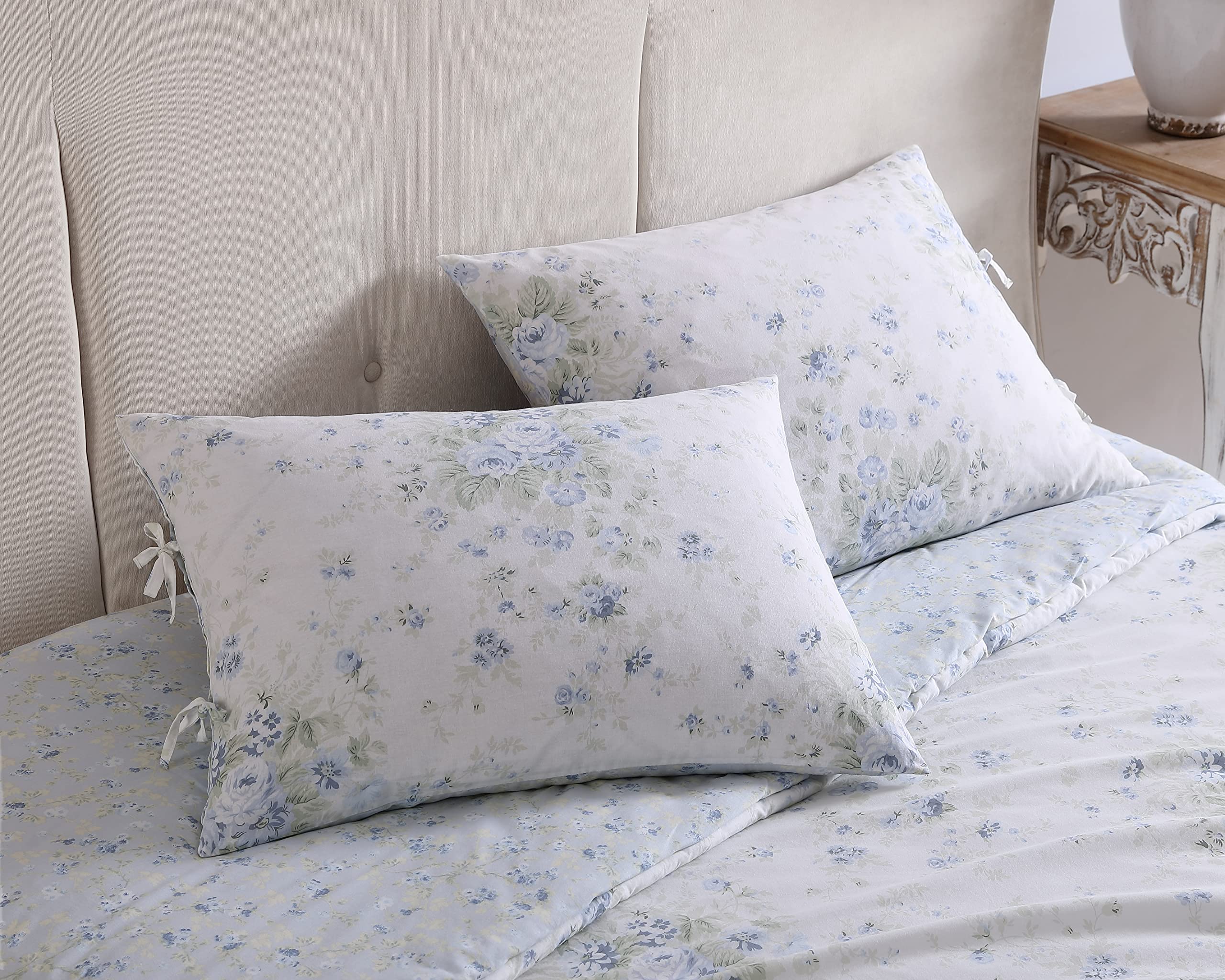Shabby Chic® - Queen Comforter Set, Reversible Cotton Bedding with Matching Shams, Elegant Floral Home Decor for All Seasons (Bailey Blue, Queen)