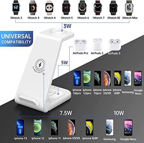 Wireless Charging Station for iPhone Multiple Devices, 3 in 1 Wireless Charger Stand Dock Compatible with Apple Watch Series 7 6 SE 5 4 3 2 & Airpods iPhone 13 12 11 Pro Max/X/Xs Max/8/8 Plus iWatch