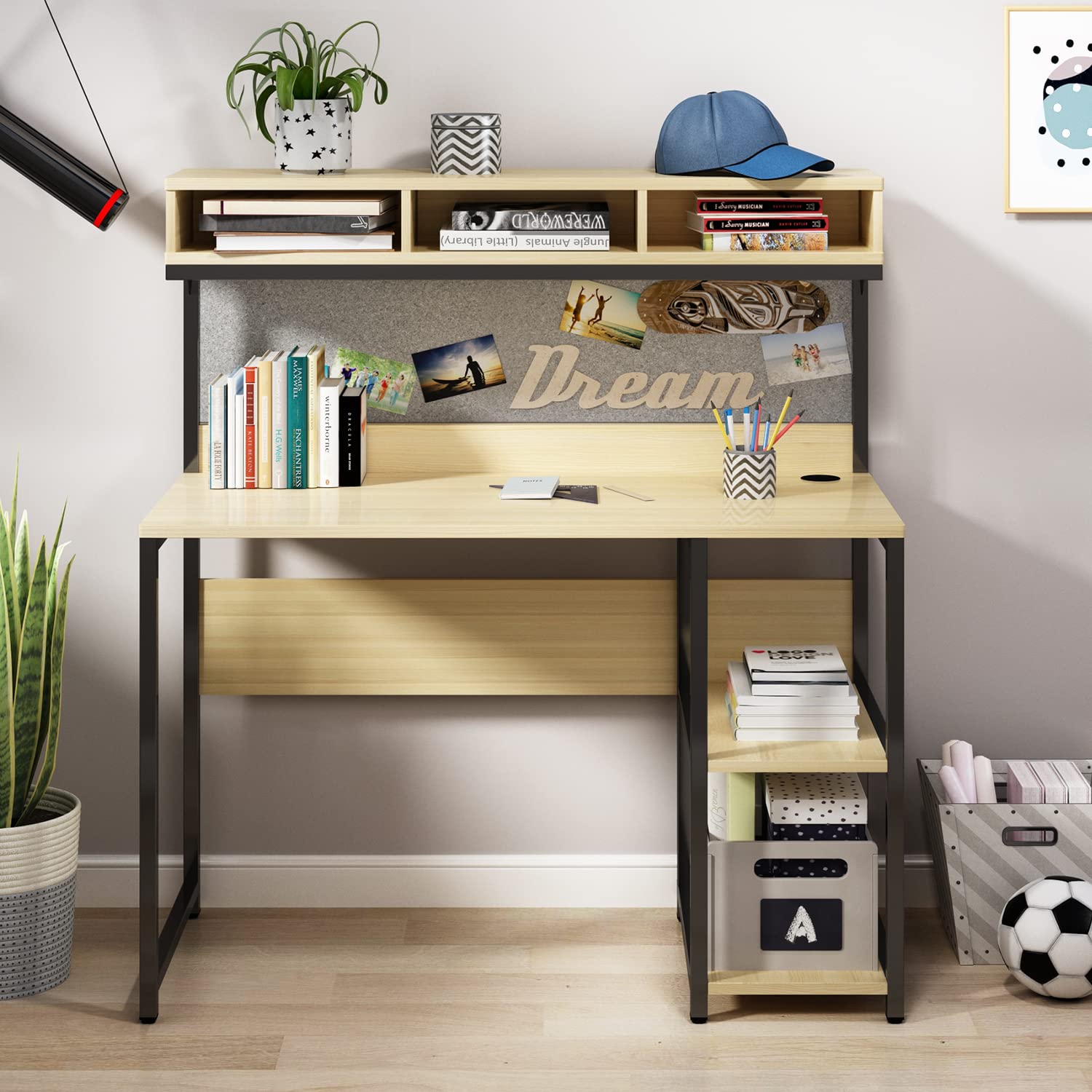 VIPEK Computer Desk 42 Inch Study Writing Desk PC Laptop Table for Home Office, School Student Desk with Hutch & Storage Shelves, Corner Table for Small Space Bedroom, Easy Assemble, Oak