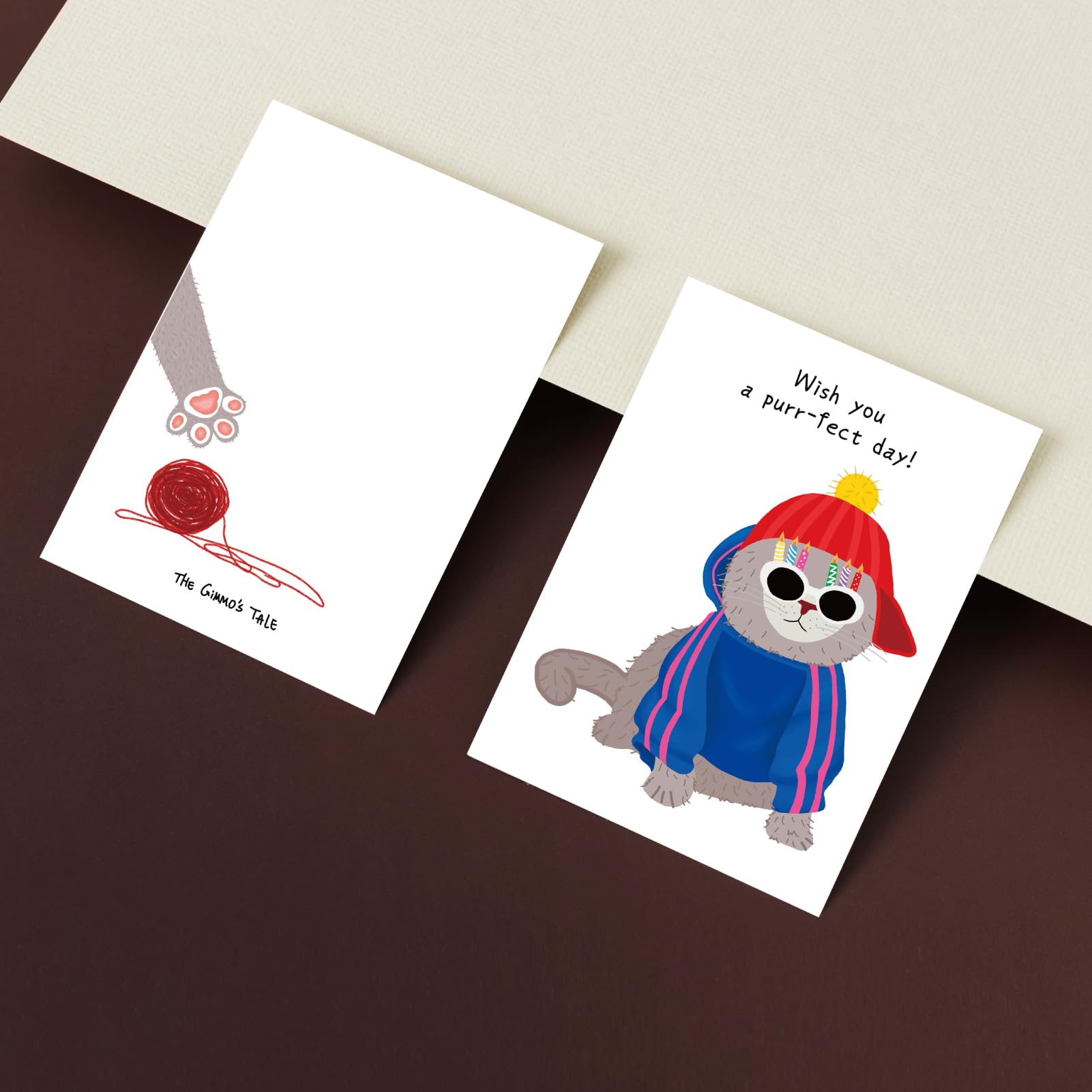 The Gimmo's Tale Cute Card for Cat Lover with PAWS - (Envelopes, Stickers Included)