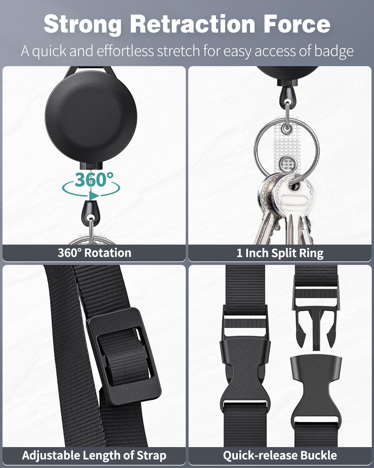 Uniclife Horizontal Leather ID Badge Holder and Retractable Adjustable Lanyard Breakaway Neck Lanyard with Retractable Badge Reel Quick-Release Buckle and Card Protector for Workers Students Employees