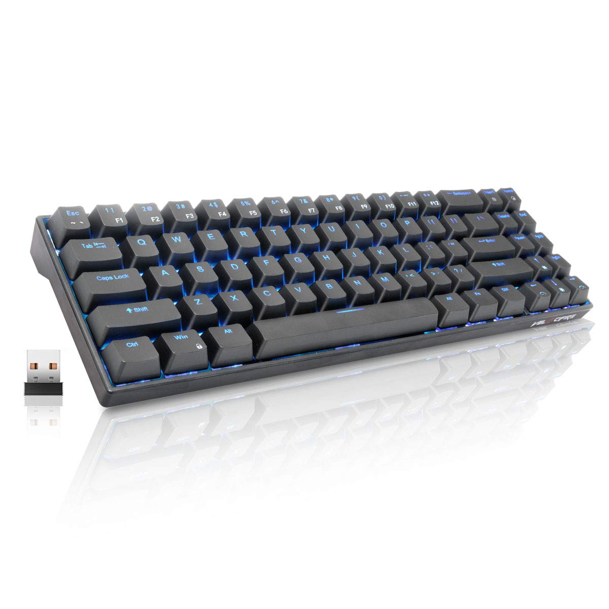 VELOCIFIRE Wireless Mechanical Keyboard, TKL71WS 71-Key Tenkeyless Brown Switches Compact Gaming Keyboard with Ice Blue Backlit for Copywriters, Typists, and Programmers