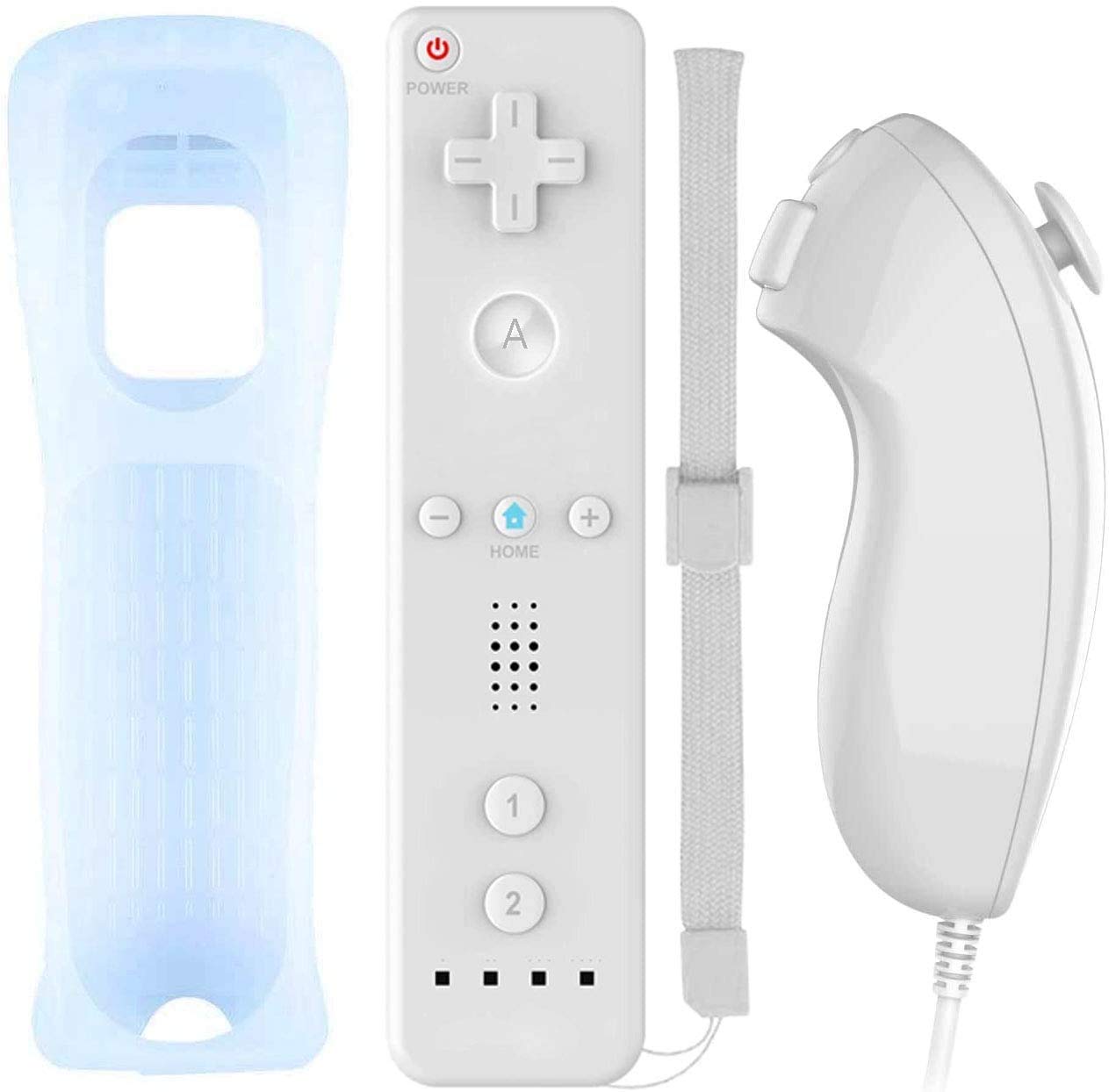Wii Wireless Remote Motion Controller, Built-in Motion Plus Controller Remoto e Nunchuck con Custodia in Silicone per Wii (White)