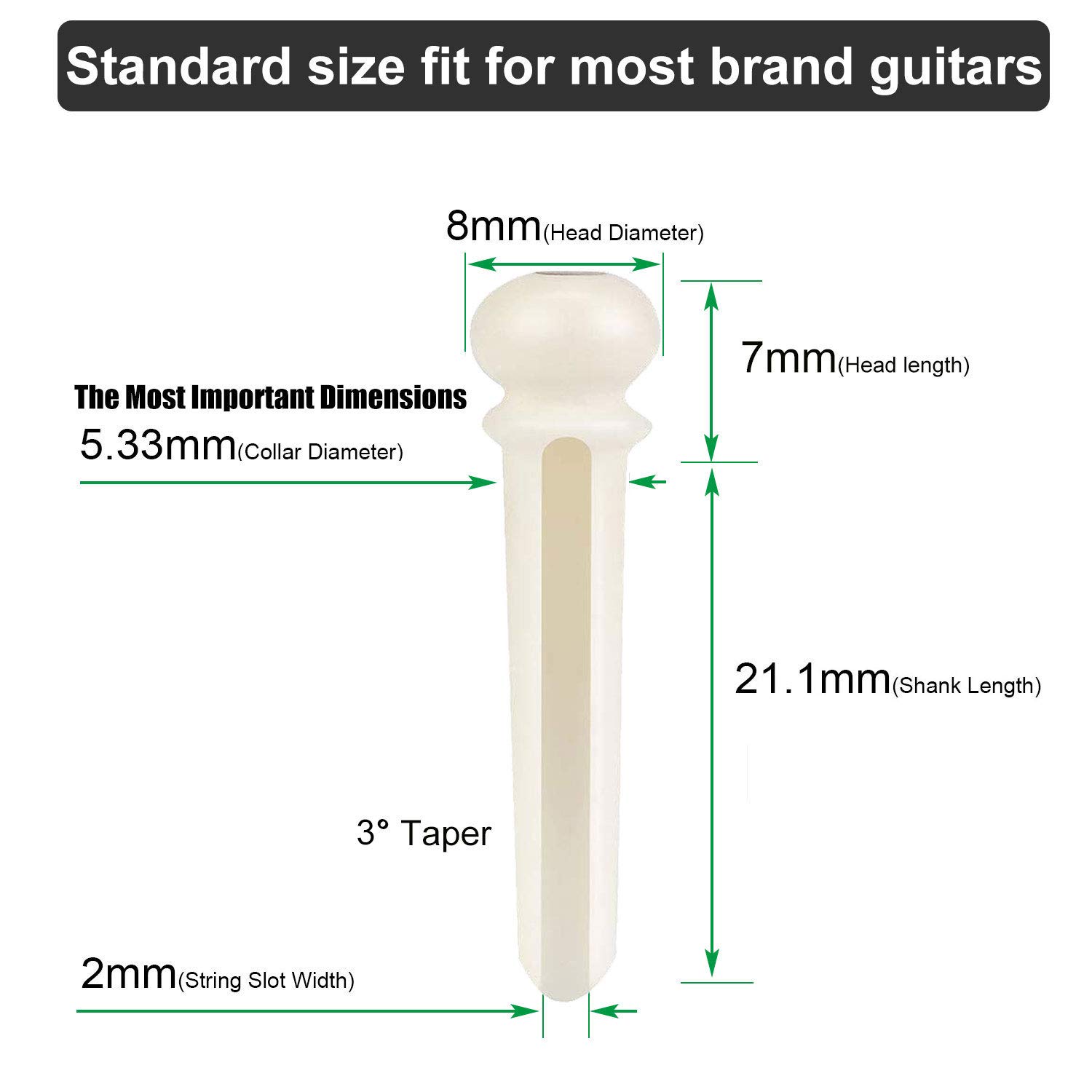 Vencetmat Acoustic Guitar Bridge Pins, Pure Bone, Slotted, Ivory Color, Inlaid Abalone Dot