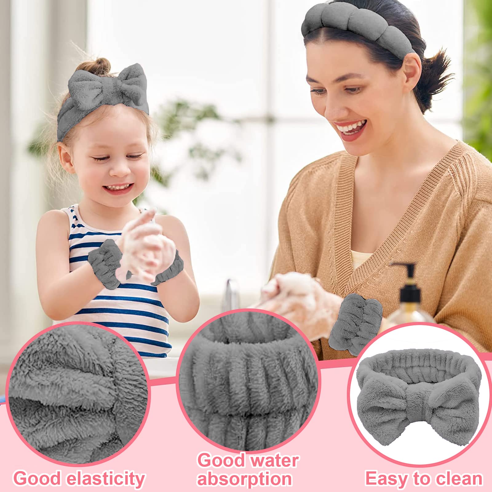 TLUXX 4-Piece Spa Headband & Wristband Set, Reusable Makeup & Skincare Accessories for Face Washing, Preventing Liquid Overflow - Ideal for Women & Girls