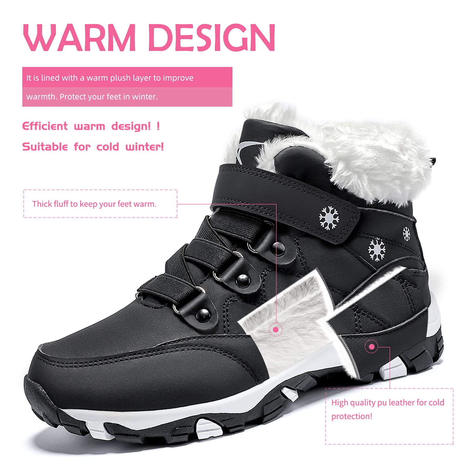 VITIKE Women's Winter Boots Snow Ankle Booties Waterproof Comfortable Outdoor Hiking Ladies Warm Fur Lined Booties Shoes Black, Size 8