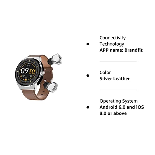 Tuanzi JM08 2 in 1 Smart Watch with Earbuds 1.28" Smartwatch TWS HiFi Stereo Wireless Headset Combo Bluetooth Phone Call for Android iOS (Silver Leather+Silicone)