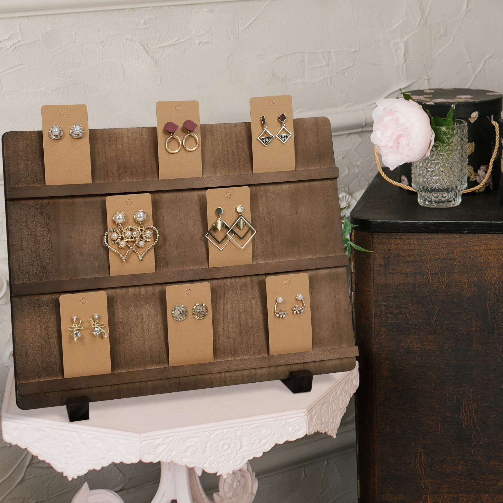 ZYP Wood Earring Display Stand for Selling,Earring Showing Jewelry Display Holder Wood Earring Card Holder Display,Portable Earring Display for Retail Store