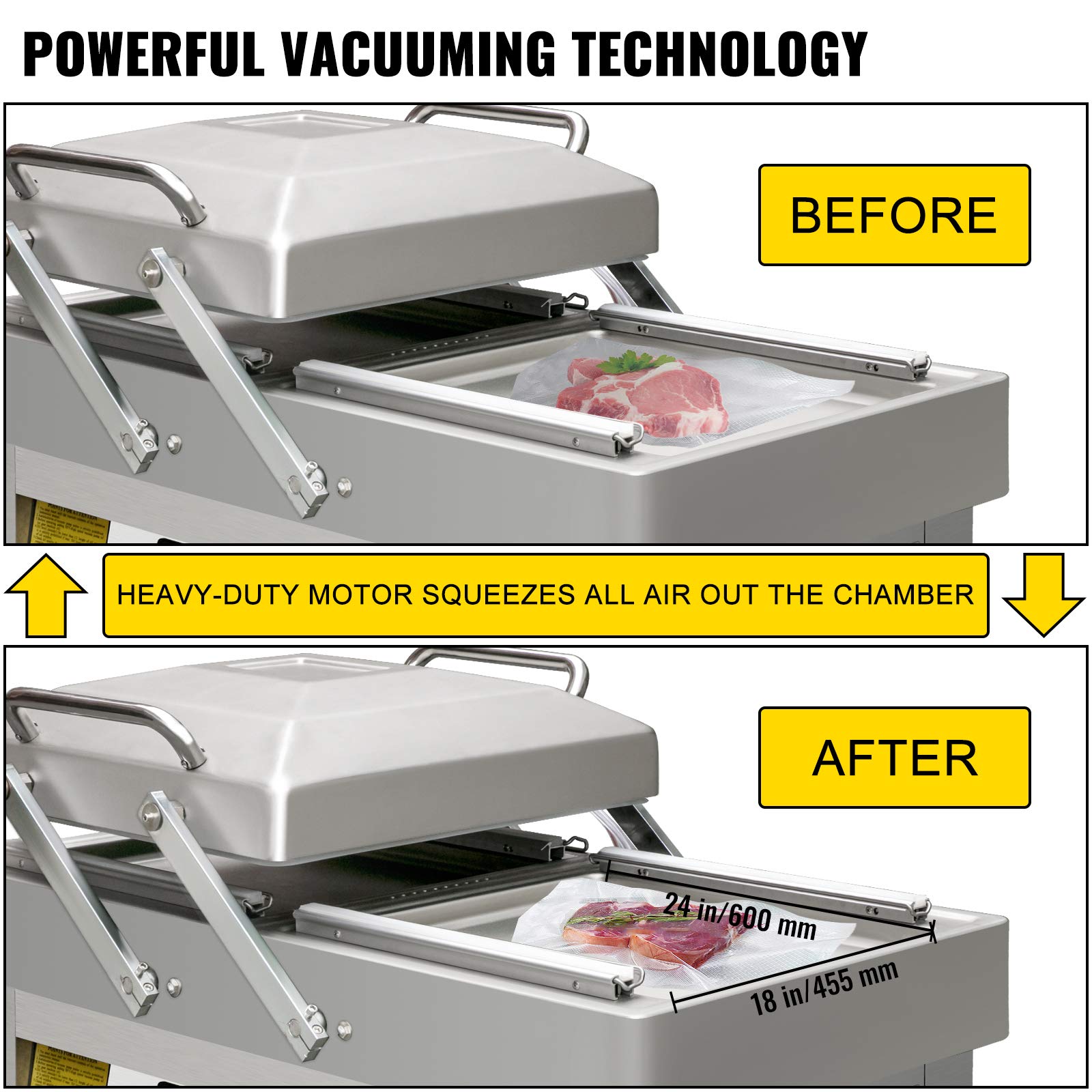 VEVOR Double Chamber Vacuum Packaging Machine, 24"x18" Chamber Vacuum Sealer Machine, Vacuum Sealer Sealing Machine with Modern Control Panel for Food Preservation, Home, Commercial Using