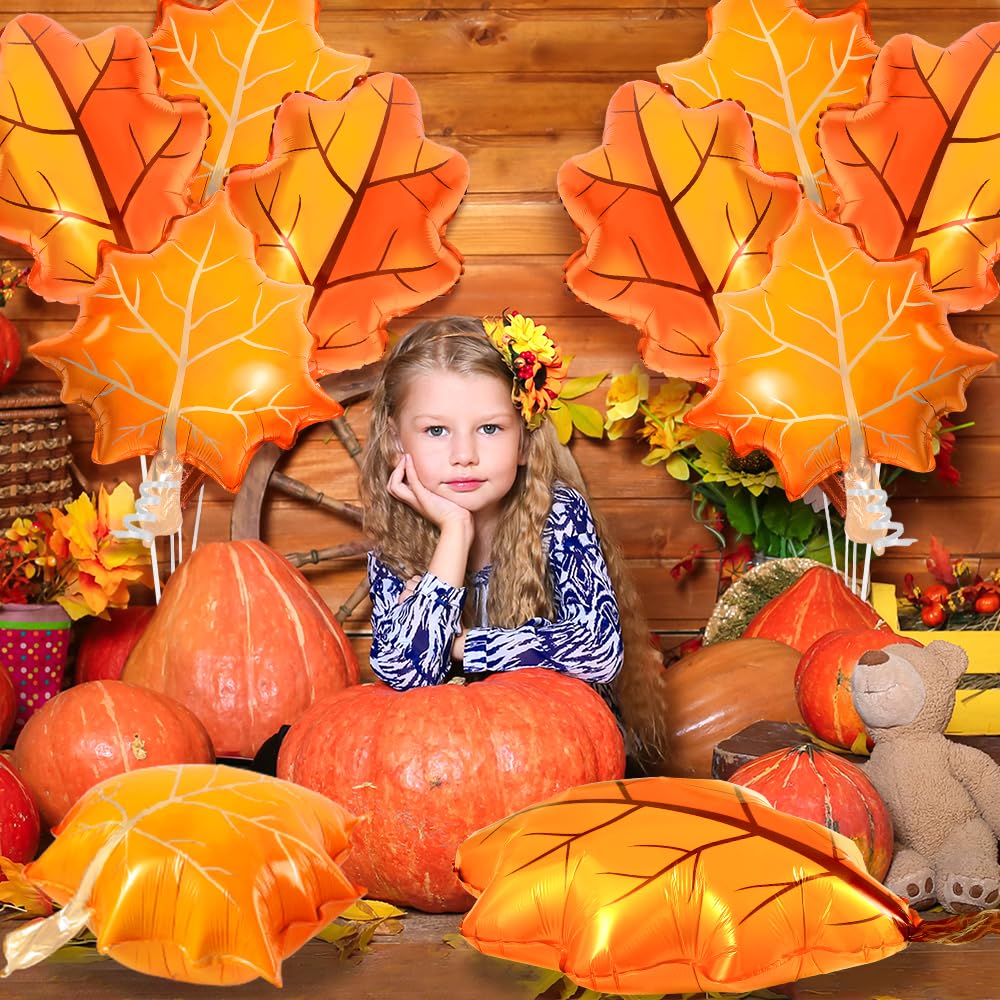 YUJUN 11PCS Fall Thanksgiving Balloons, Maple Leaves Shaped Mylar Foil Balloons for Thanksgiving Autumn Home Theme Decoration Party Supplies(2 Styles)
