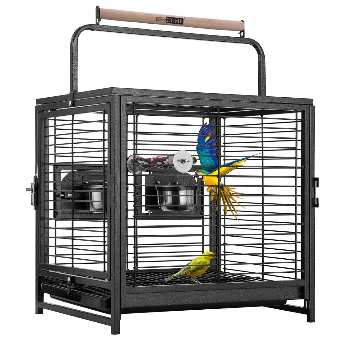 VIVOHOME 19 Inch Wrought Iron Bird Travel Carrier Cage for Parrots Conures Lovebird Cockatiel Parakeets White