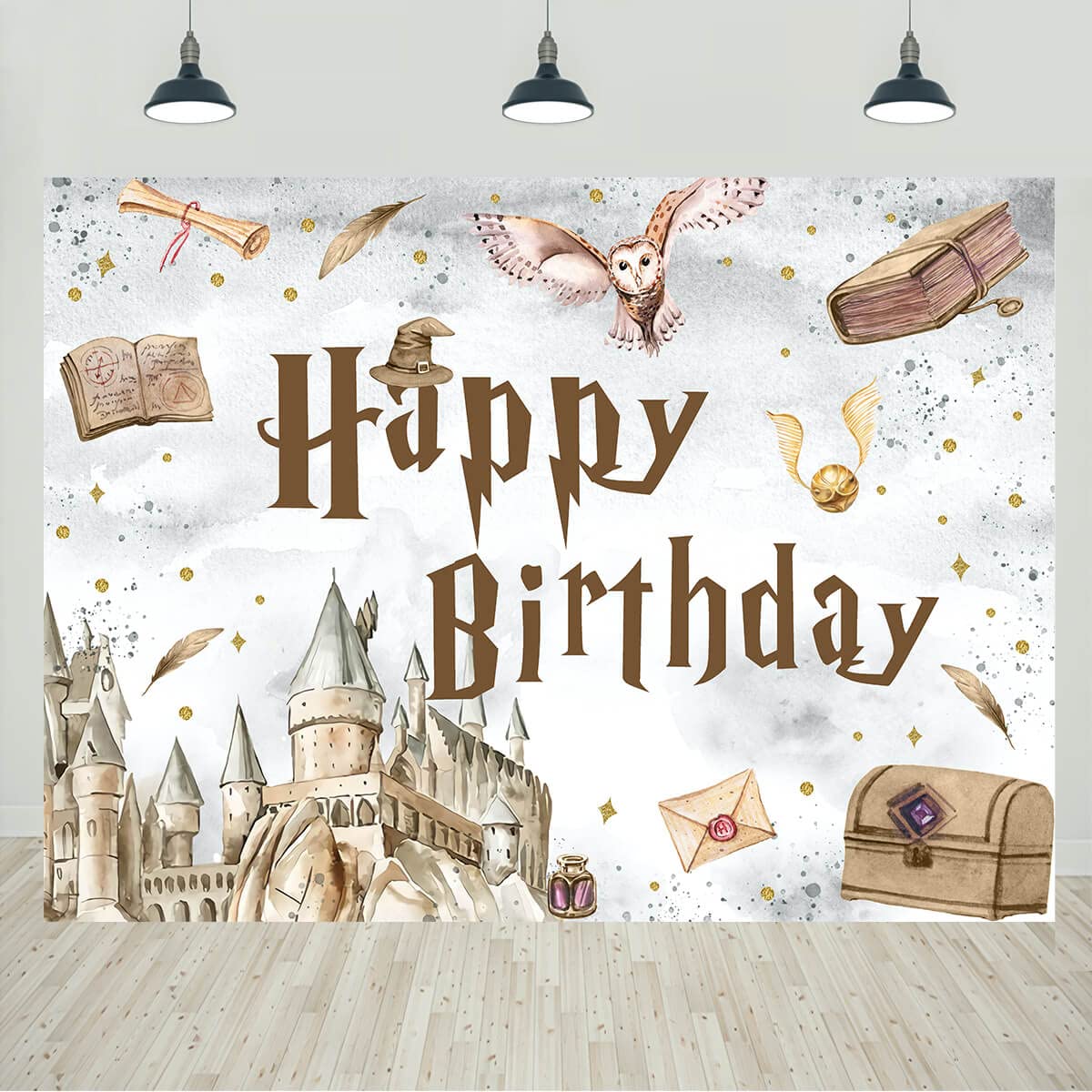Wizard Birthday Backdrop for Boys Girls Witch Wizard Magic School Happy Birthday Photography Background Decorations Kids Magical Castle Birthday Banner 7x5ft