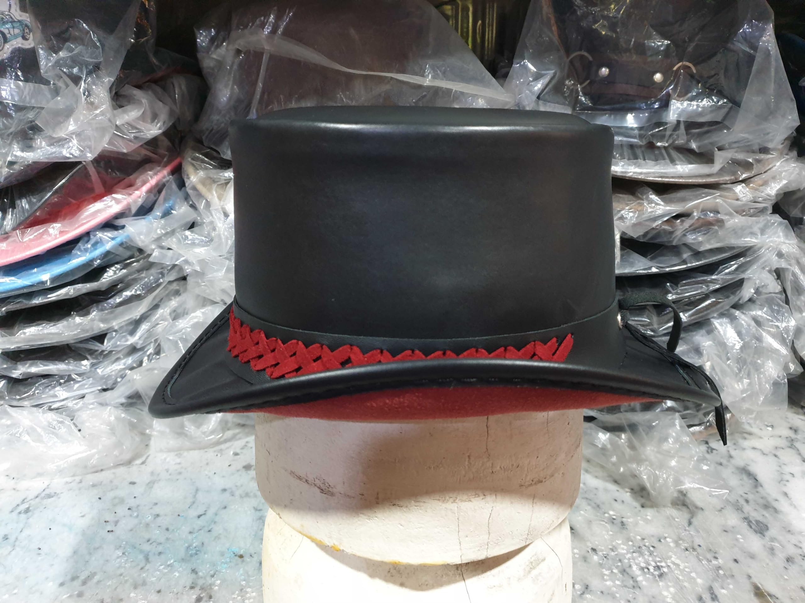 Steampunk Braided Band Black Leather Top Hat (Leather, Large)