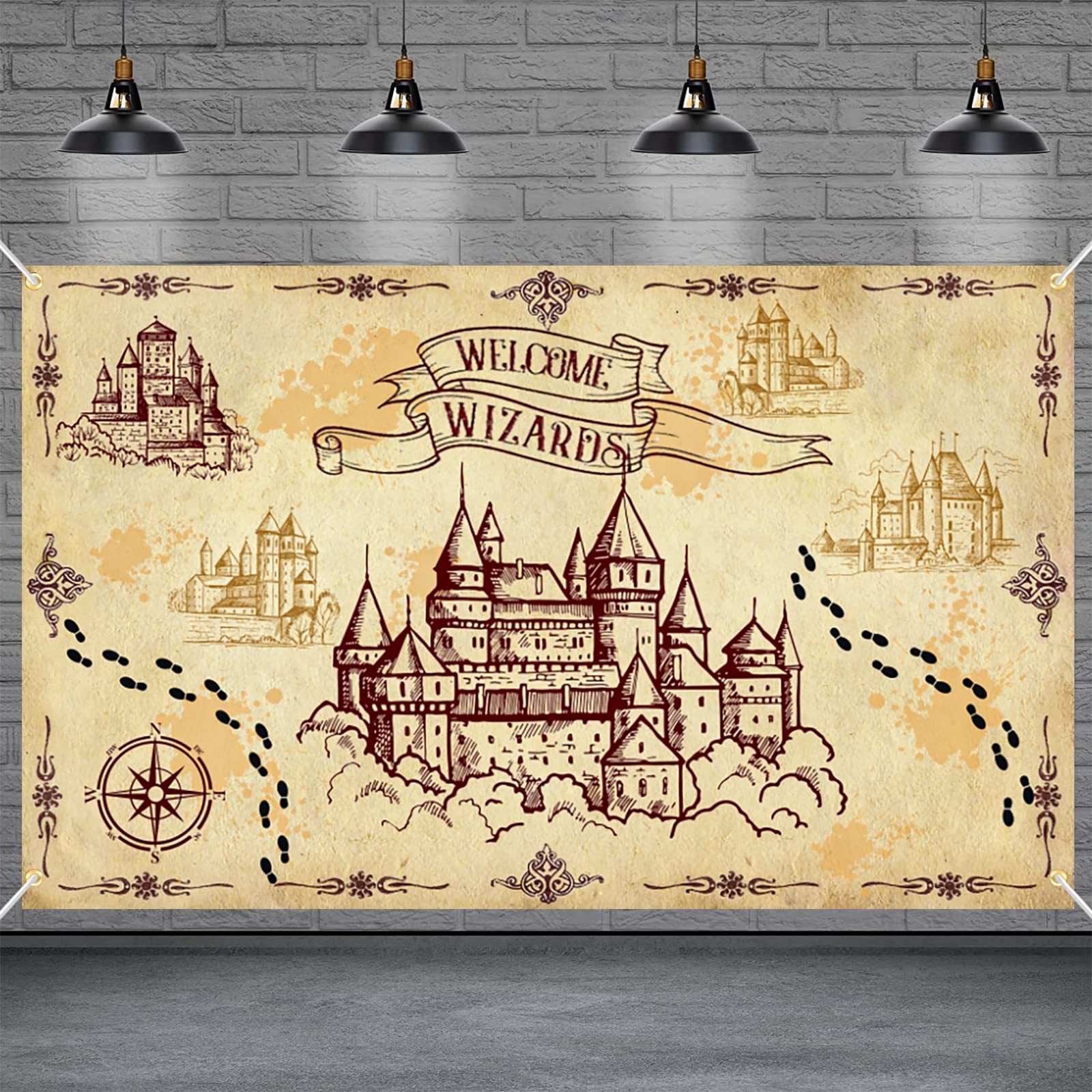Wizard Party Decorations Backdrop, Magical Wizard Party Backdrop, Vintage Castle Decor for Welcome Wizard Decoration Halloween Witch Party Supplies, Photo Booth Party Supplies Wall Decorations