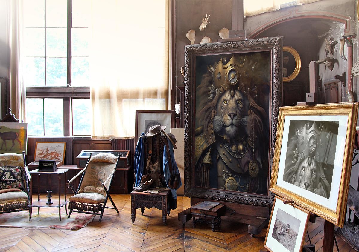 Steampunk Lion, Wall Hanging, Animal Poster Picture, Fantasy Anthropomorphic, Curious Arts Gift (8x10)