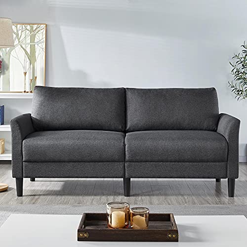 Yaheetech 75.5’’ W Modern Sofa Couch Linen Fabric Upholstery Mid-Century Fabric Low Back 2-Seat Sofa Couch Armrests Pillow Top Backrest Loveseat Grey
