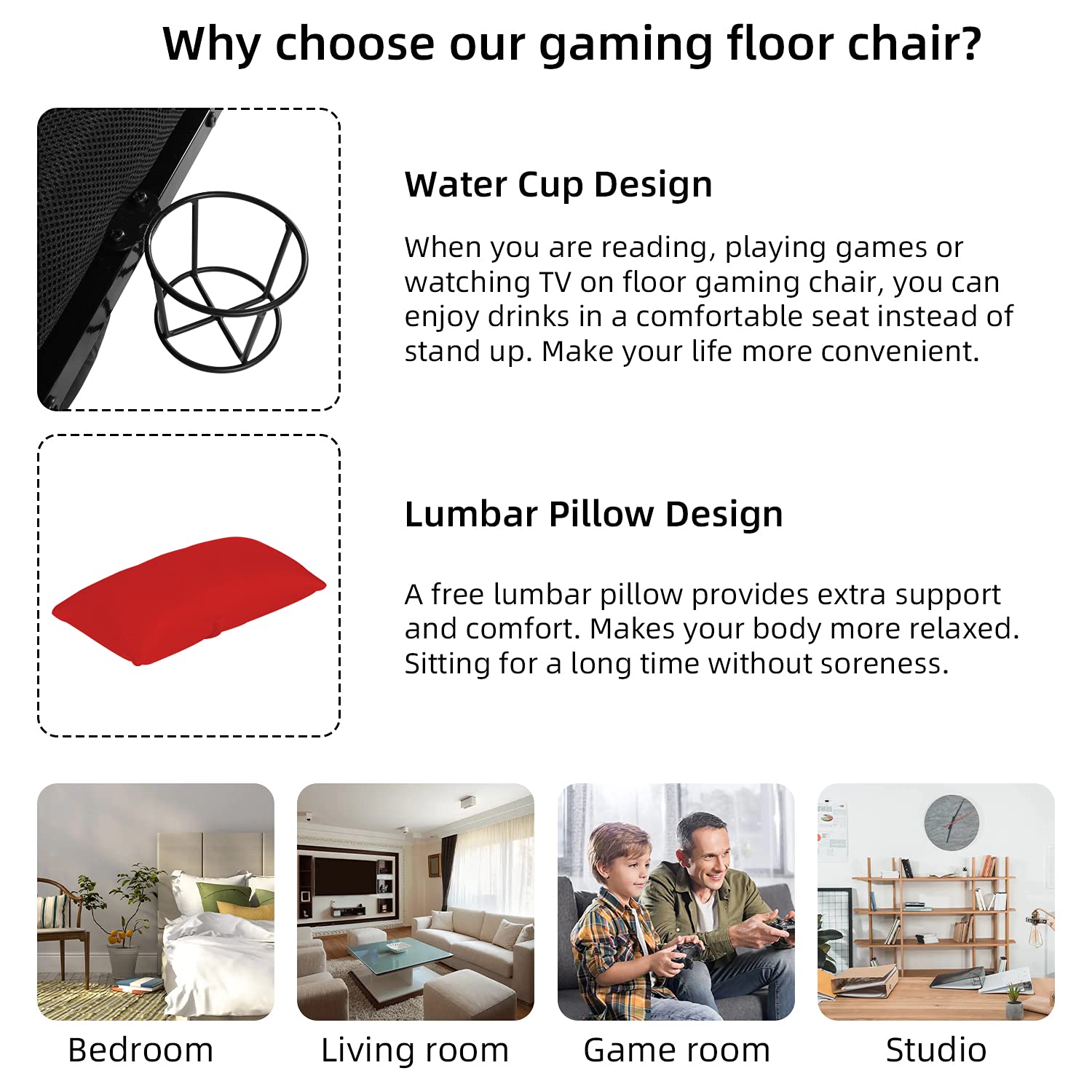 STHOUYN 360-Degree Swivel Gaming Recliner Floor Chair Video Game Chair Armrest, Comfy 6-Position Foldable Adjustable Backrest Red and Black (Red)