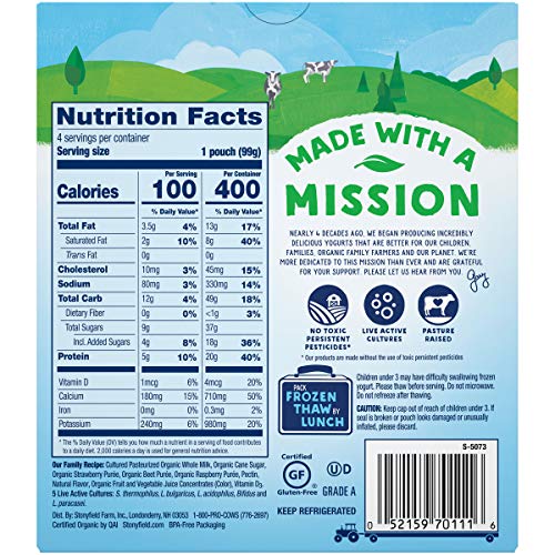 Stonyfield Organic Kids Strawberry Beet Berry Whole Milk Yogurt Pouches, 3.5 oz., 4 Ct – Real Fruit and Veggie; On The Go Snack and Breakfast Addition