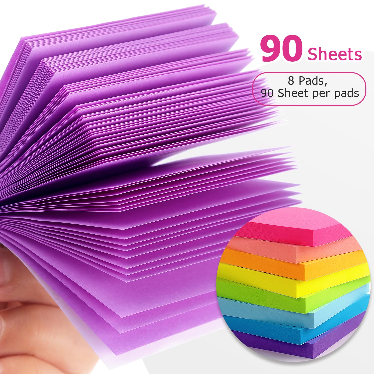 Sticky Notes 3x3 Self-Stick Notes 6 Bright Multi Colors Purple Sticky Notes 6 Pads 100 Sheet/Pad (6)