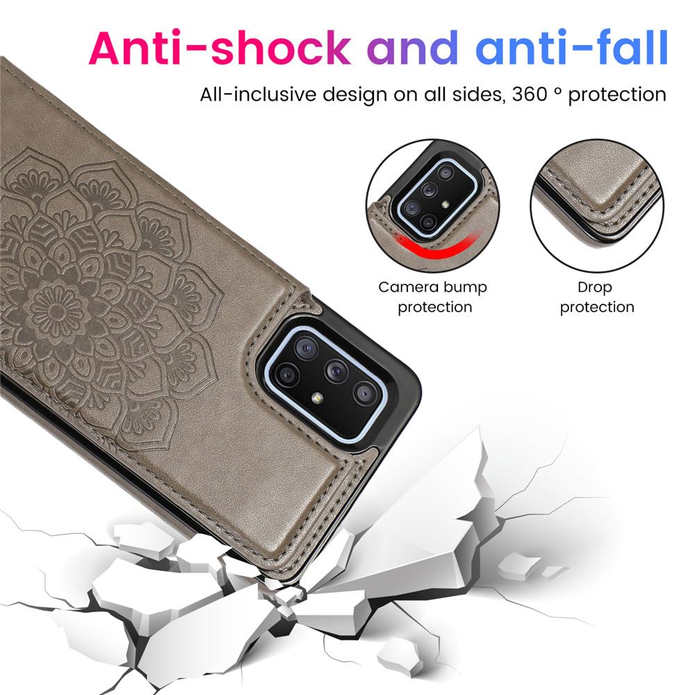 YUMESS Magnetic Case for Samsung Galaxy A52 A72 A32 A42 A12 A22 A51 A71 A21 A30 A40 A50 A70 Leather Card Slot Wallet Phone Cover,Gray,for Galaxy A12 5G