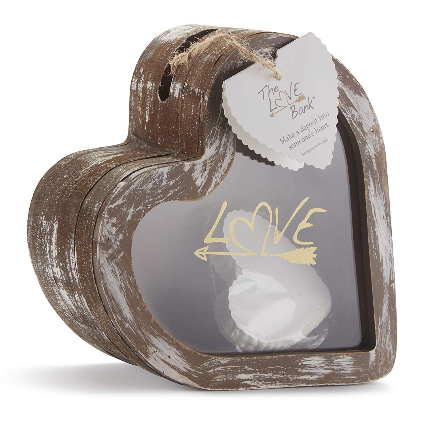 The Love Bank - 8"x7" Heart Shaped Keepsake Box for Special Notes - Sentimental Gift for Engagements, Anniversaries, Weddings, Baby Showers and More - Decorative Centerpiece - Includes 30 Blank Hearts