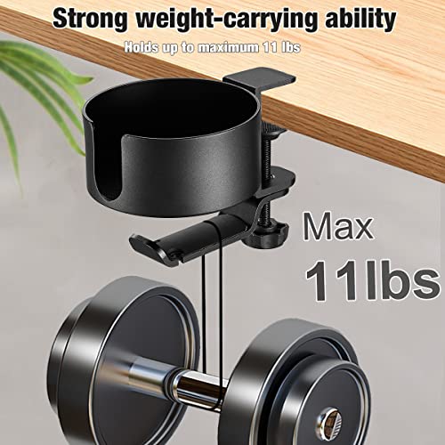 Venti Desk Mug Holder, MEEKAKEE 2 in 1 Desk Cup Holder with Headphone Hanger, Anti-Spill Desk Storage Cup, Easy to Install, Sturdy, Durable, Enough to Hold Big Coffee Mugs (Black)
