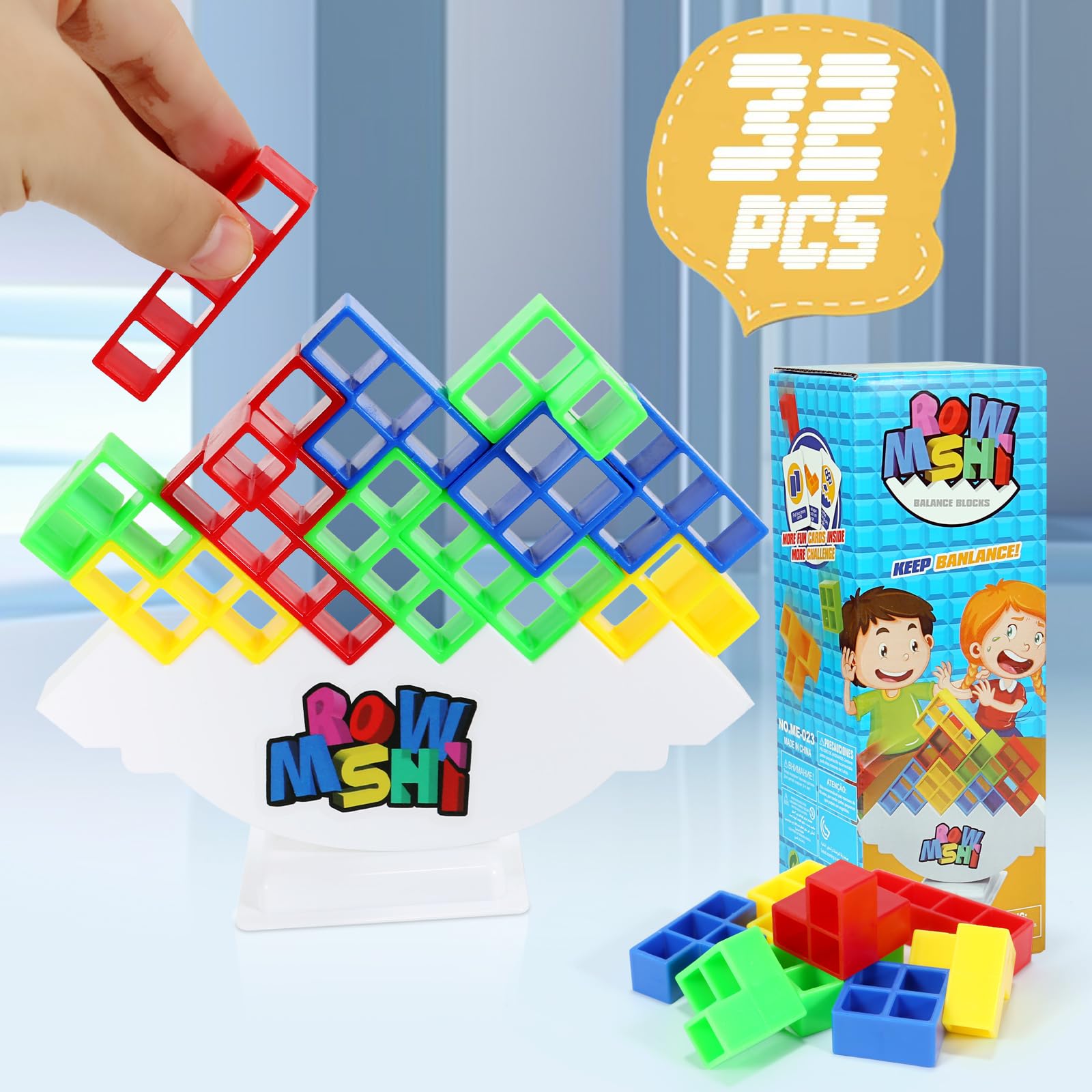 ROWMSHI Stack Attack Tower Stacking Balance Game Mini Cooperative Board Team Building Toy for Kid & Adult Game (16PCS)