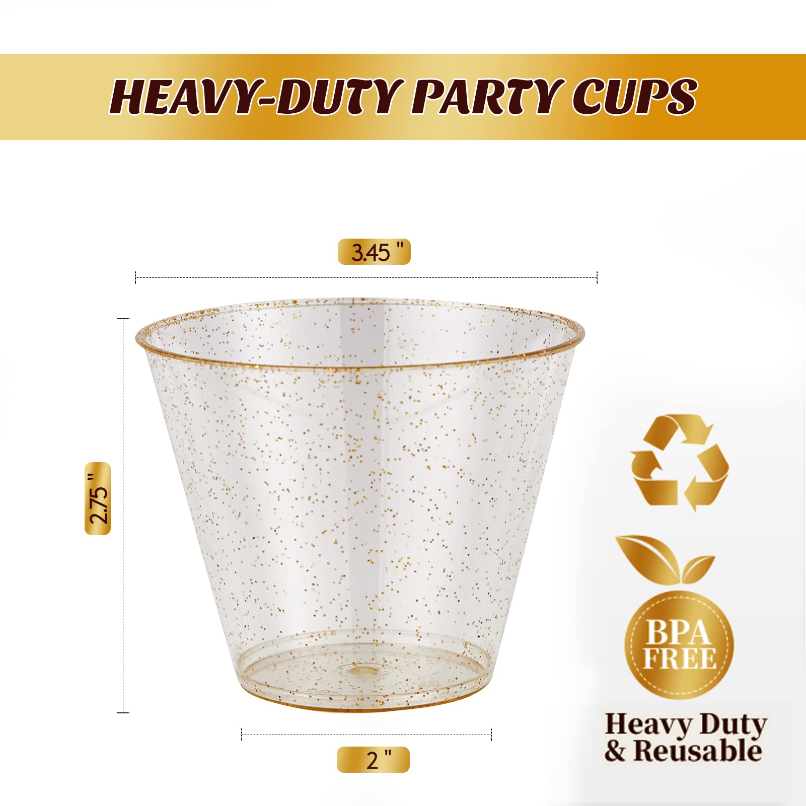 Vplus 100 Pack 9 OZ Clear Plastic Cups, Hard Disposable Cups, Plastic Drinking Cups, Plastic Wine Glasses for Party, Wedding, Thanksgiving, Birthday, Halloween, Christmas