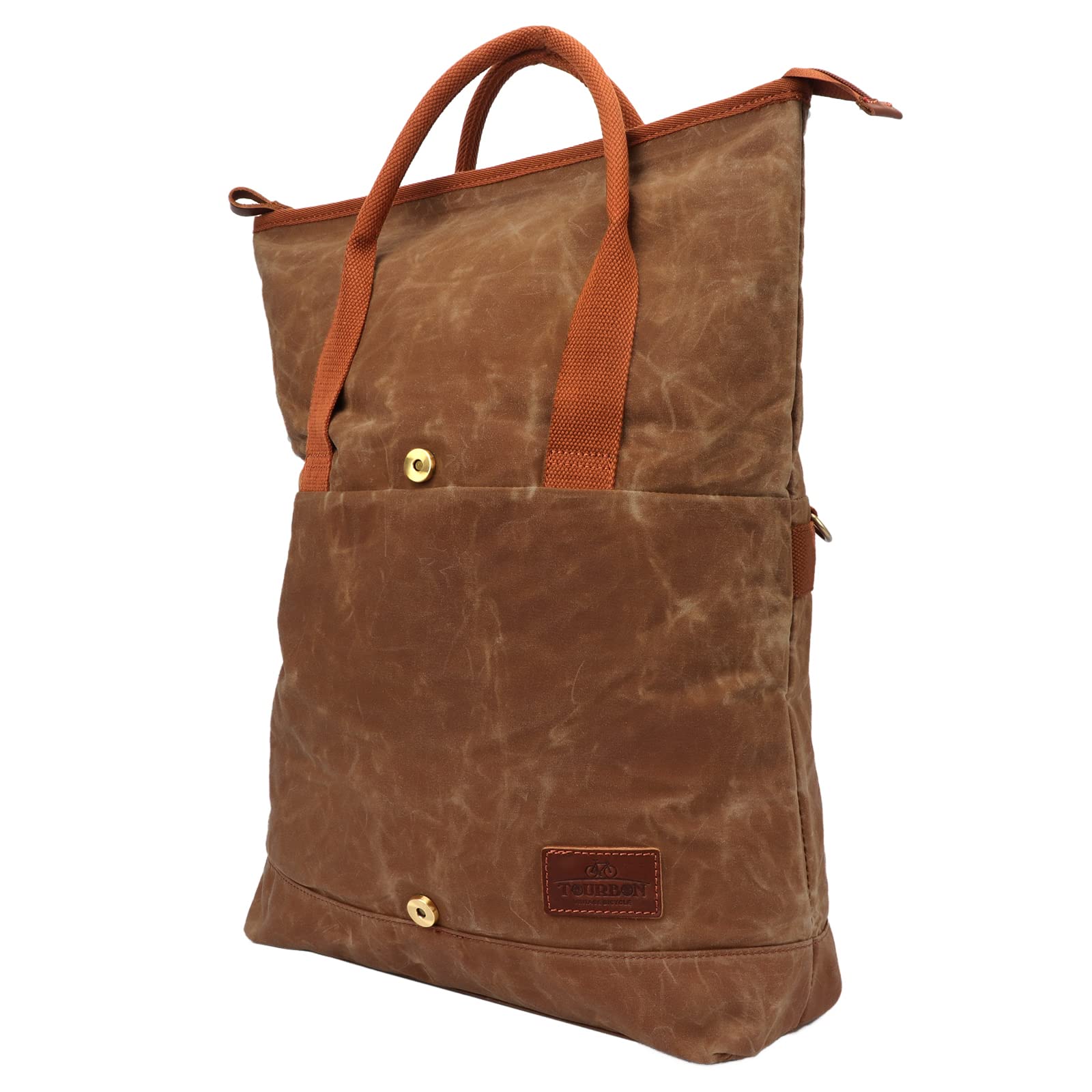 TOURBON Canvas and Leather Roll-top Clip-On Bicycle Panniers Women's Shoulder Tote Bag (Brown)