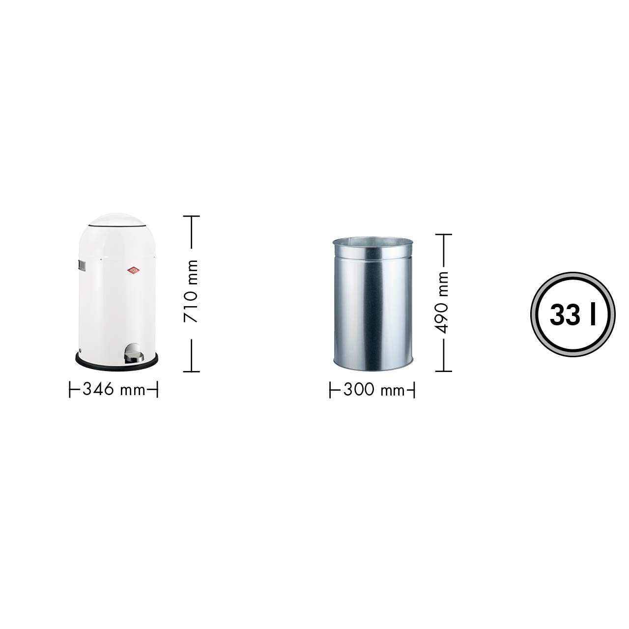 Wesco Liftmaster - German Designed - Step Trash Can, Powder Coated Steel, 33 L, Cool Grey