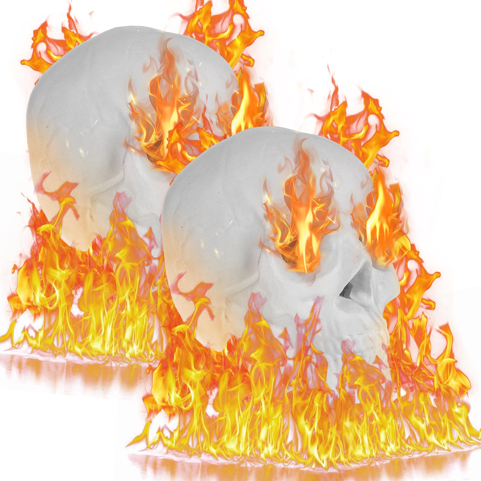 Tanlade 2 Pcs Imitated Human Skull Gas Log for Indoor or Outdoor Fireplaces Ceramic Fireproof Fire Pit Skull Log Halloween Skull Shaped Decor for Bonfire, Campfire, Fireplace, Firepit