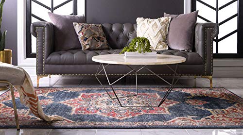Unique Loom Utopia Collection Traditional Classic Vintage Inspired Area Rug with Warm Hues, 7' 1" x 10' Rectangle, Dark Blue/Beige